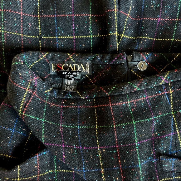 Escada | Skirts | Vintage 8s Escada Black New Wool Neon Checker Plaid ...